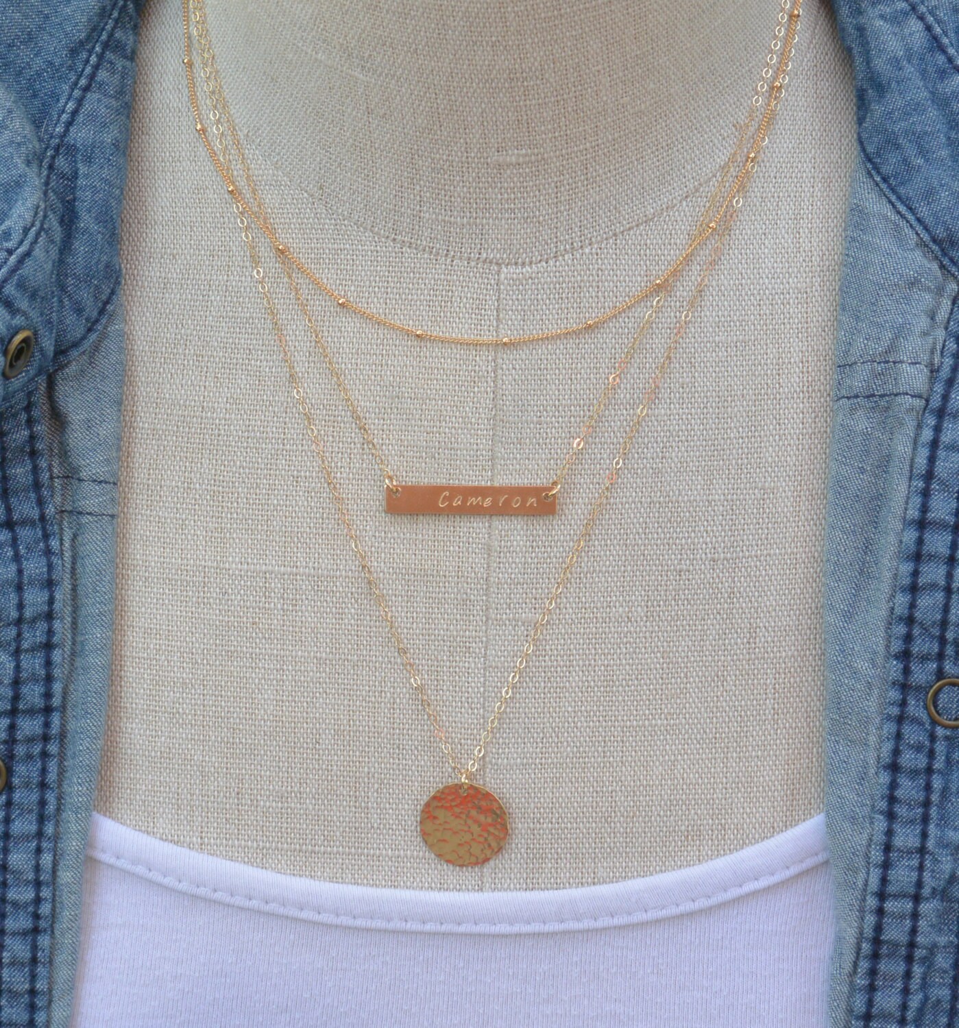 Layered Set of 3 Necklaces / GOLD Personalized Bar Layering | Etsy