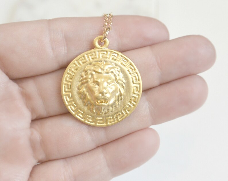 Gold Lion Medallion Necklace Roman Necklace Greek Coin - Etsy