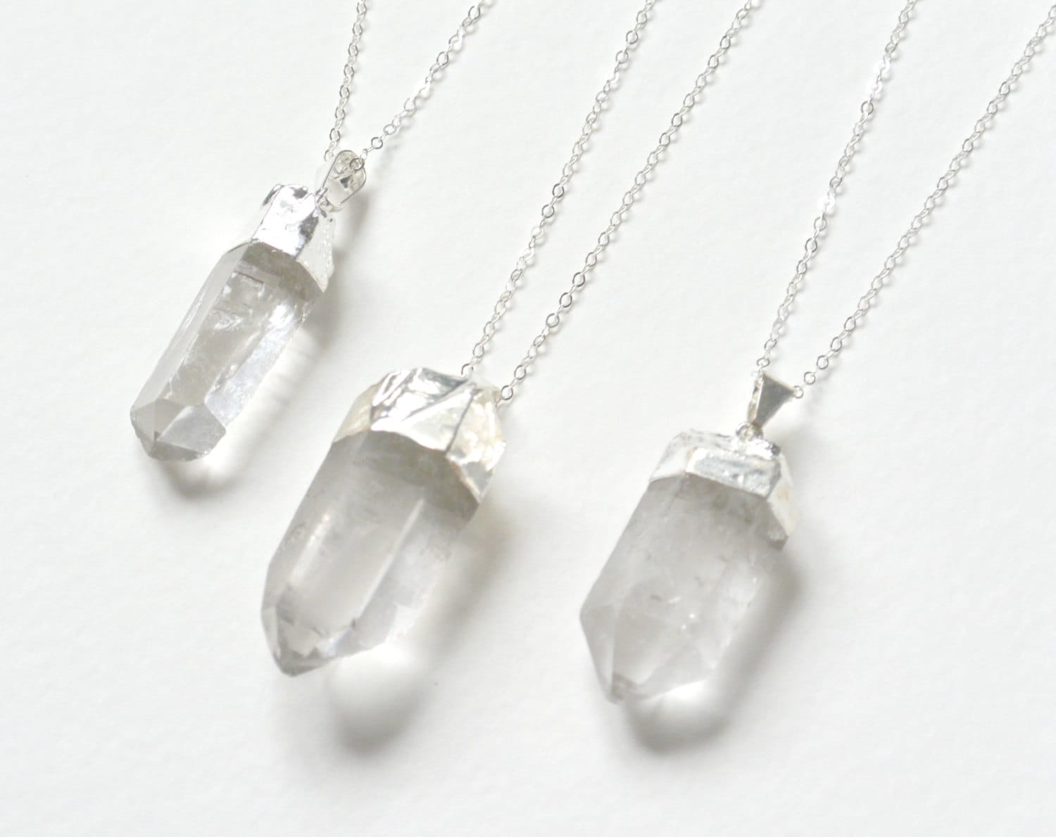 Silver Quartz Point Necklace Raw Crystal Long Necklace | Etsy