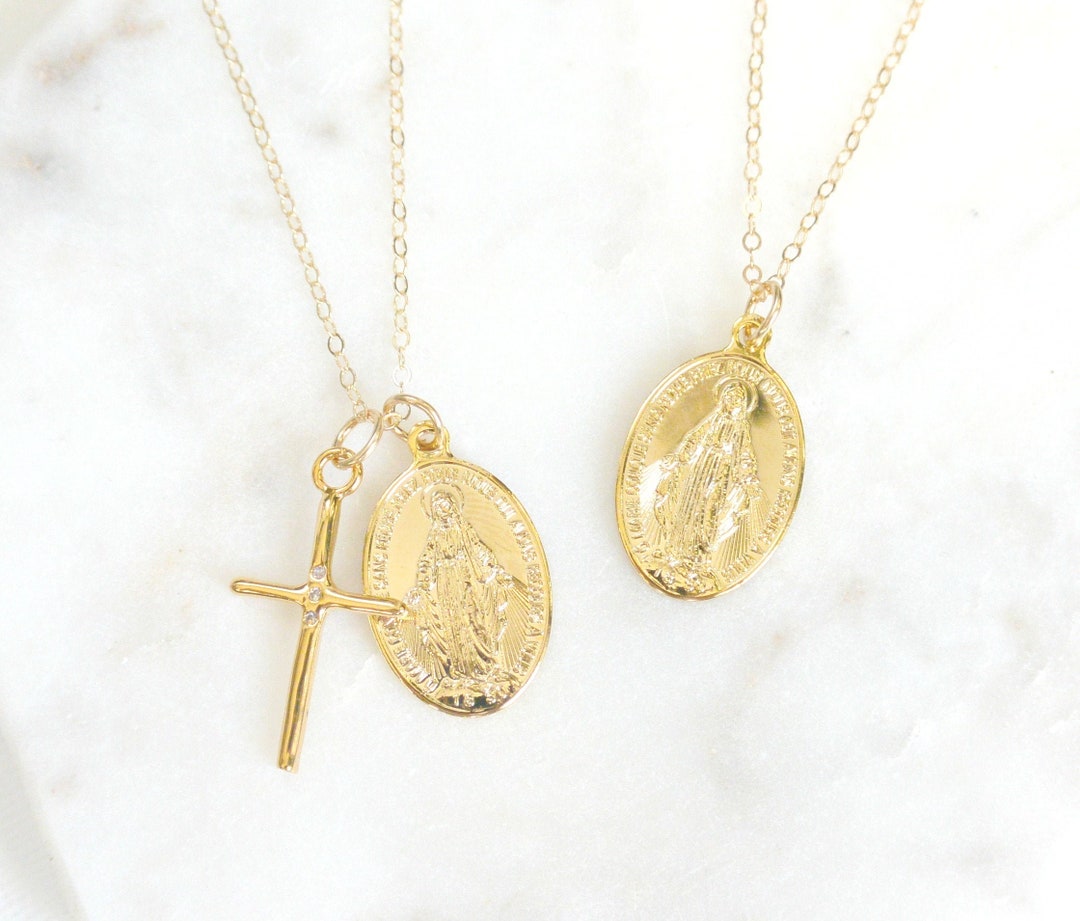 Virgin Mary Necklace, Religious Medal Necklace, Miraculous Santa Maria ...