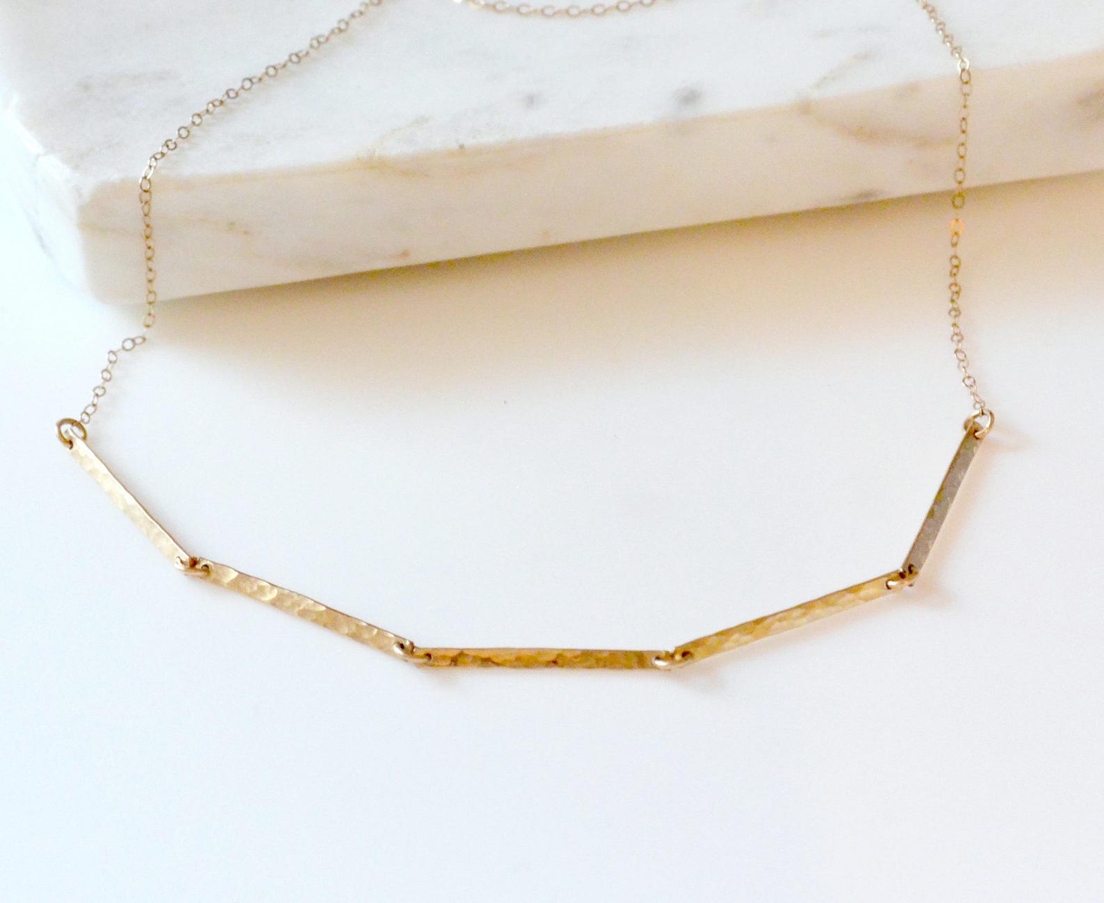 Gold Hammered Bar Necklace Bar Link Necklace Gift for Her - Etsy