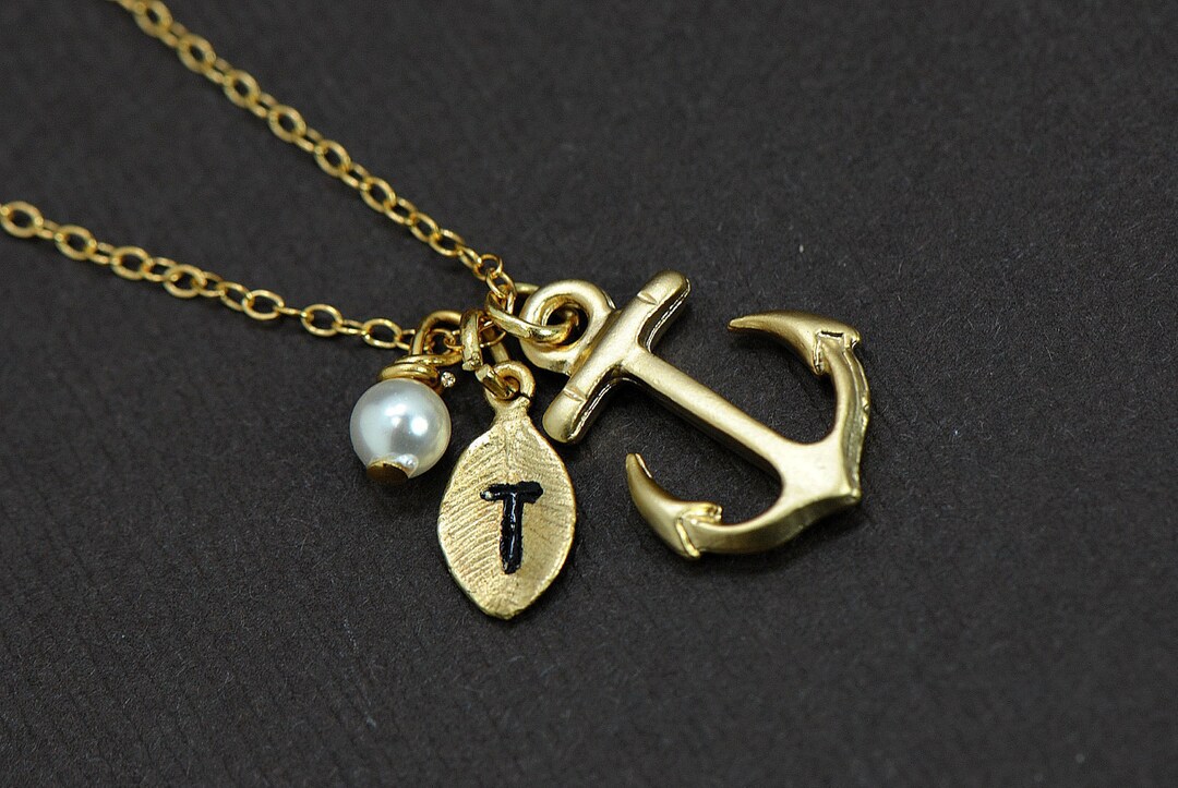 Personalized Anchor Necklace, Gold Anchor Necklace, Initial Hand ...