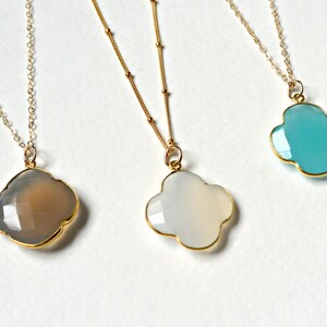 Gemstone Clover Necklace, Gold Necklace, Gemstone Necklace, Four Leaf ...