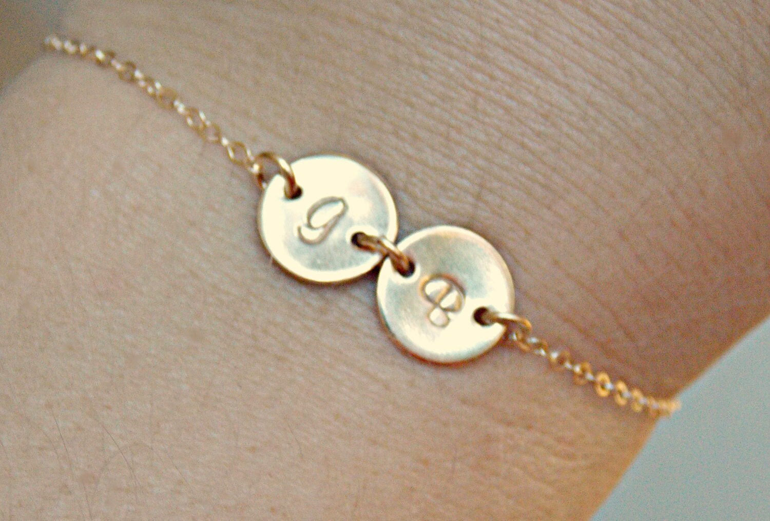 Personalized Two Disc Bracelet Tiny Initial Disc Gold Filled | Etsy