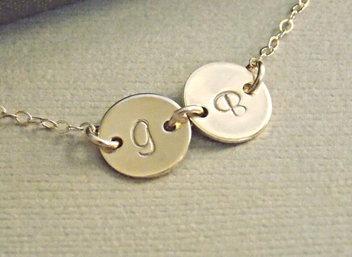 Personalized Two Disc Necklace Tiny Initial Disc Gold Filled - Etsy