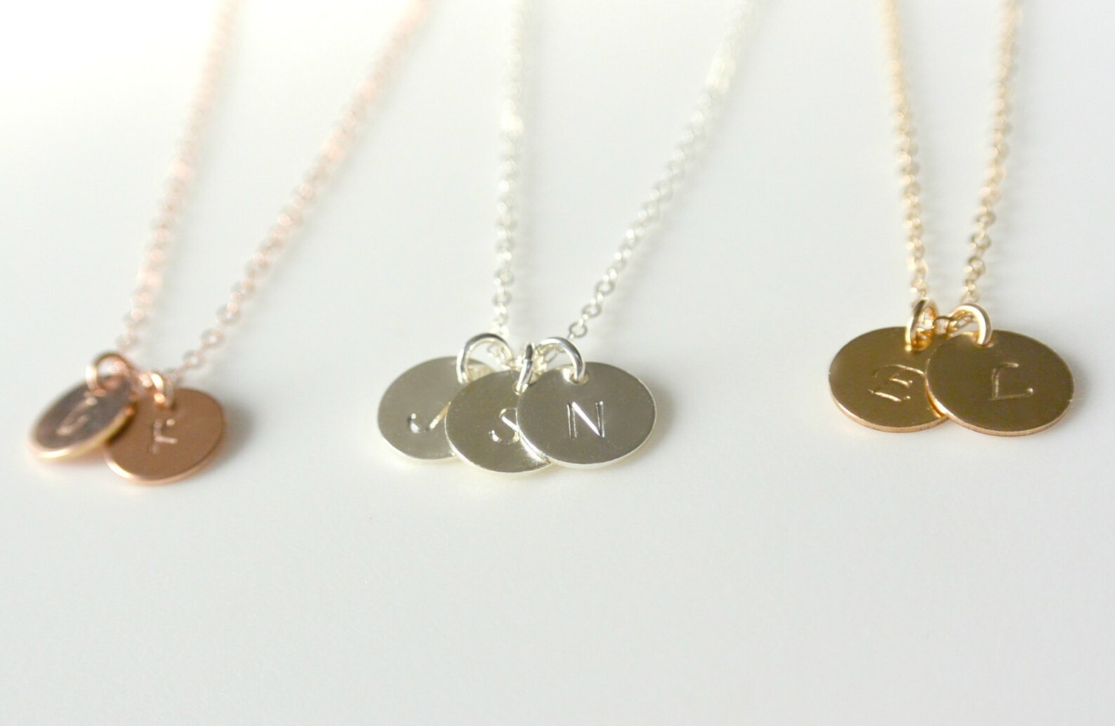 Monogram Disc Necklace, Dainty Personalized Initial Necklace, Silver ...