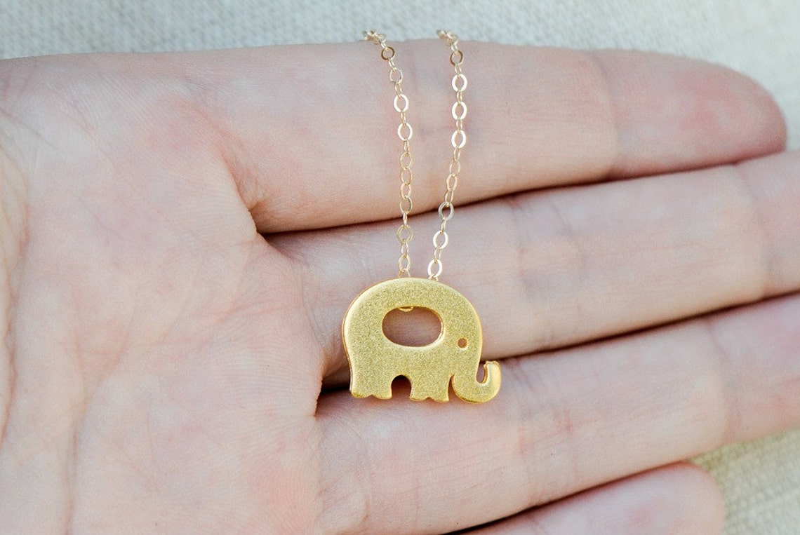 Elephant Necklace Gold Good Luck Charm Dainty Tiny Elephant - Etsy