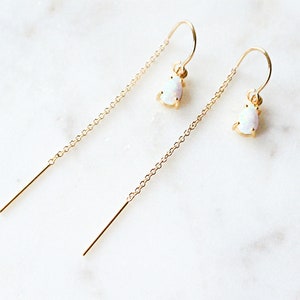 Opal Threader Earring, Gold Threader Earrings, Teardrop Opal Earrings, Celestial Earrings, Gold ...