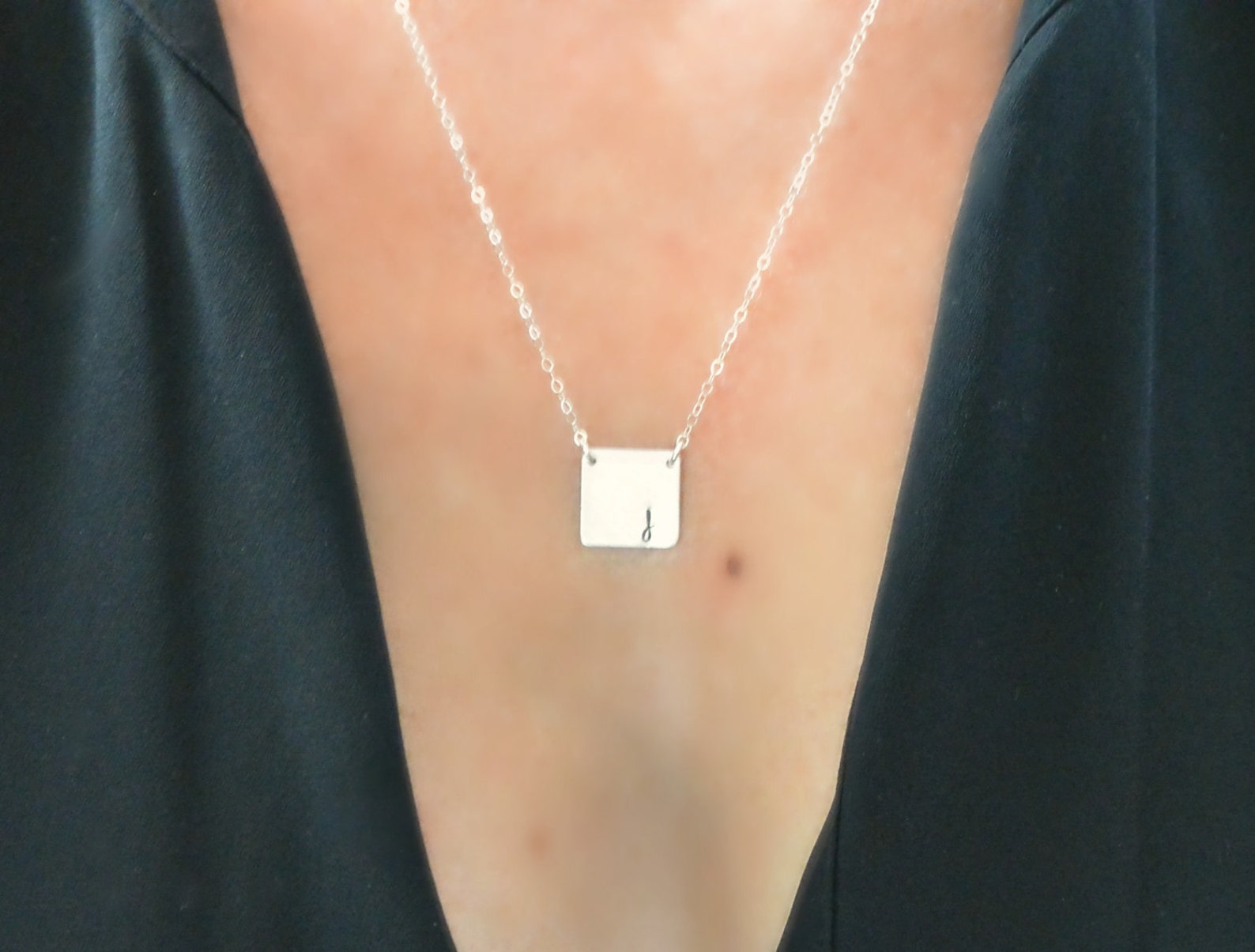 Square Initial Necklace Monogram Necklace Gold Silver Rose | Etsy