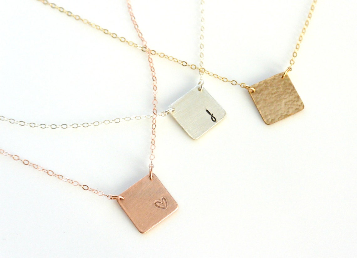 Square Initial Necklace Monogram Necklace Gold Silver Rose | Etsy