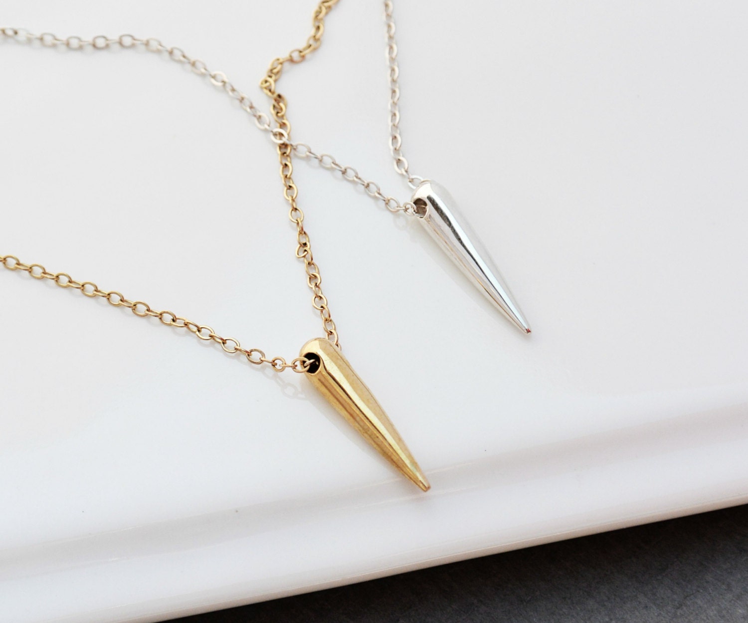 Spike Necklace/ Gold or Silver Layered Spike Necklace/ - Etsy