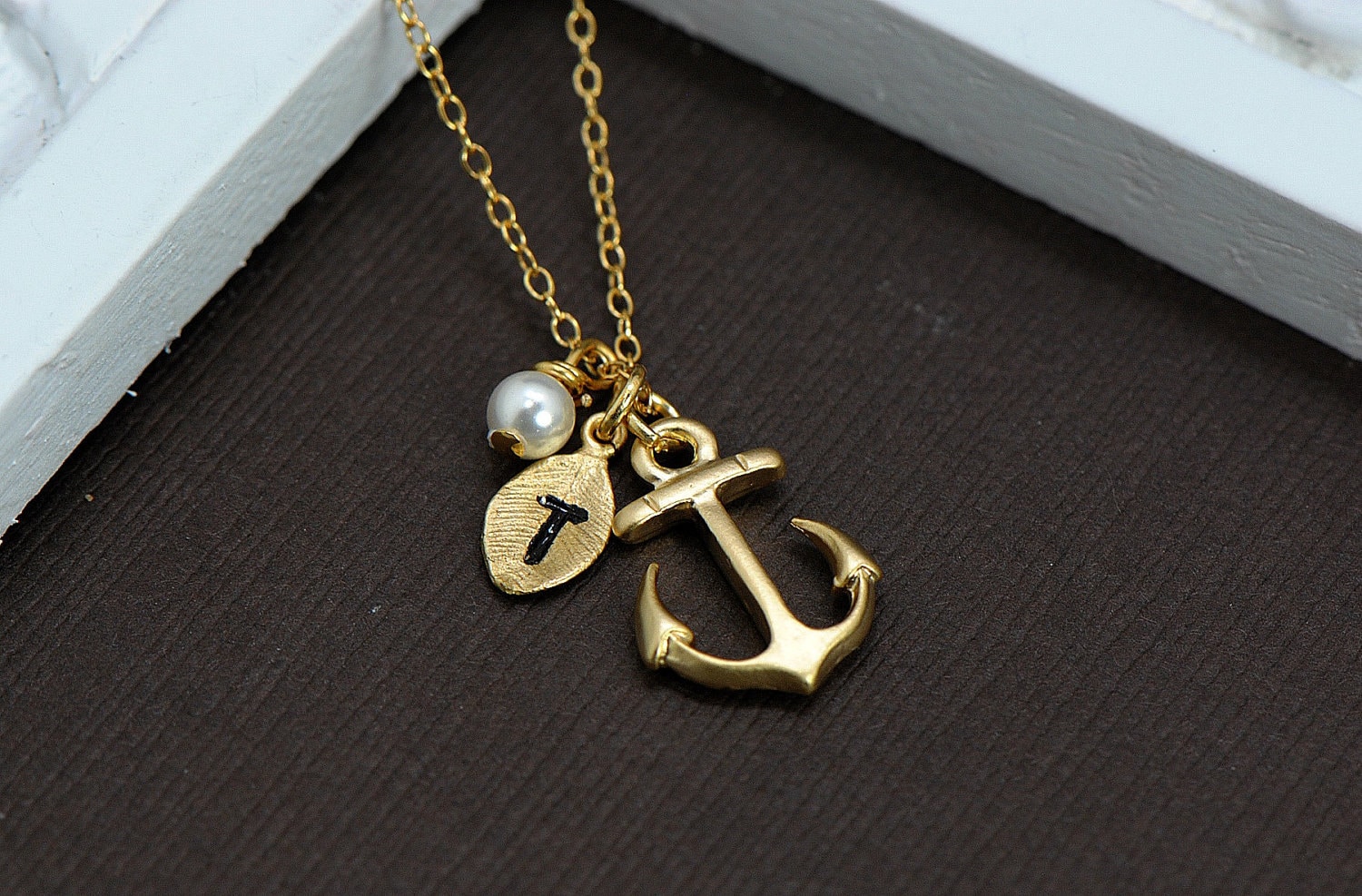 Gold Anchor Necklace Personalized Anchor Necklace with | Etsy