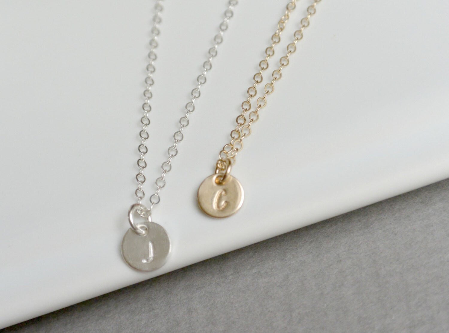 Tiny Initial Necklace/ Personalized Necklace/ Layered Necklace/ Dainty ...