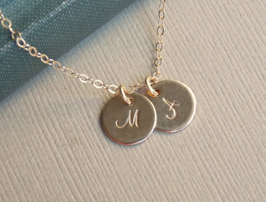 Initial Disc Necklace, Tiny Personalized Jewelry, 1 2 3 4 5 6 7 8 ...