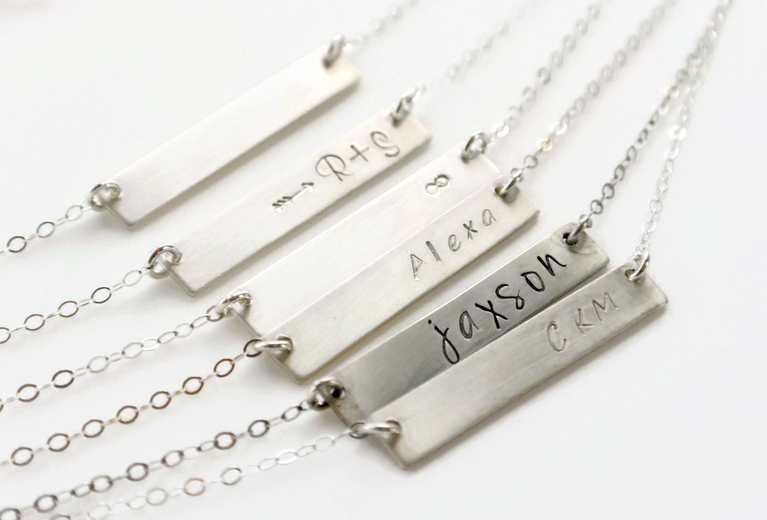 Name Plate Necklace, Sterling Silver Bar Necklace, Initial Personalized ...