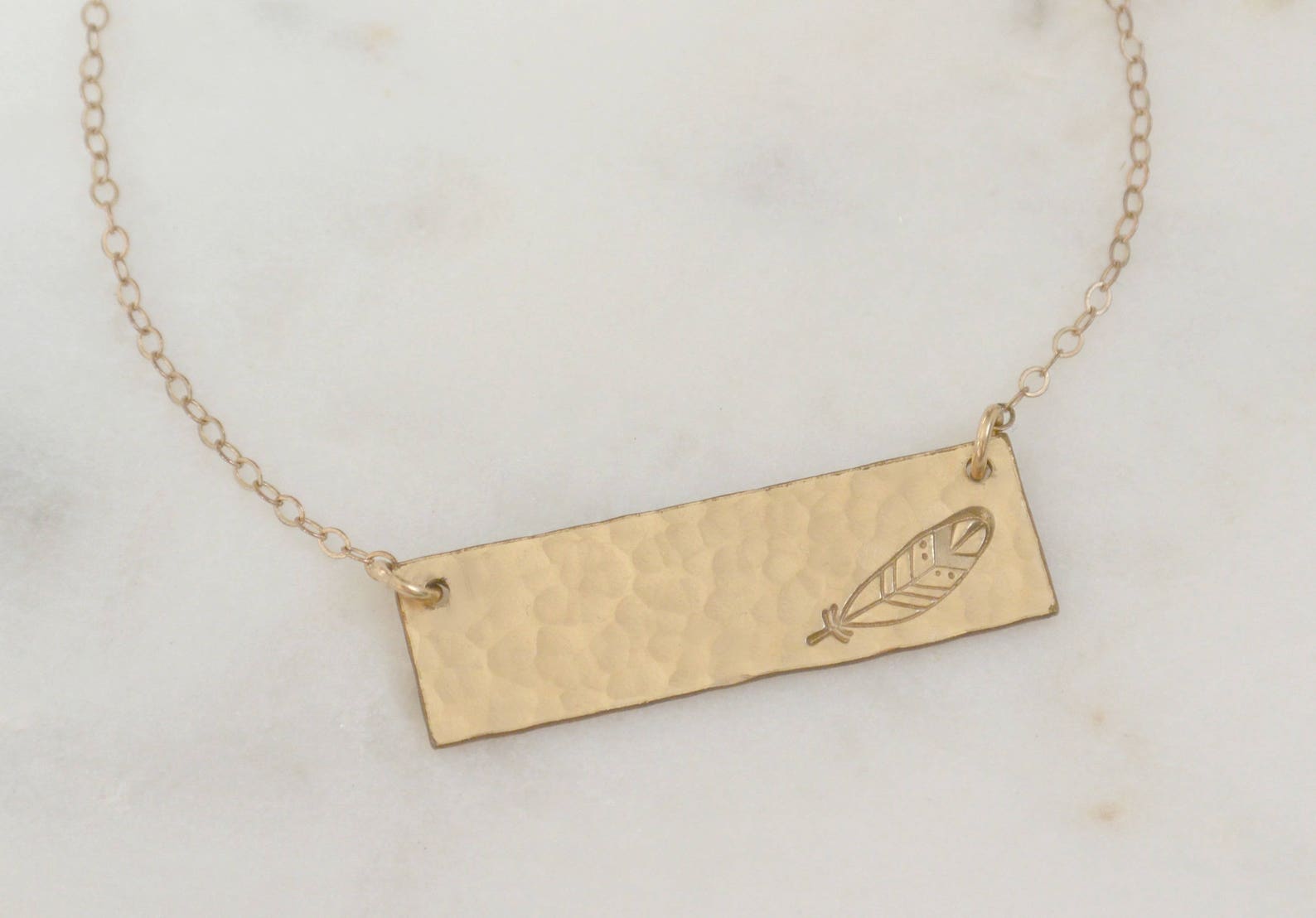 Hammered Wide Bar Necklace Custom Gold Bar Necklace Feather - Etsy
