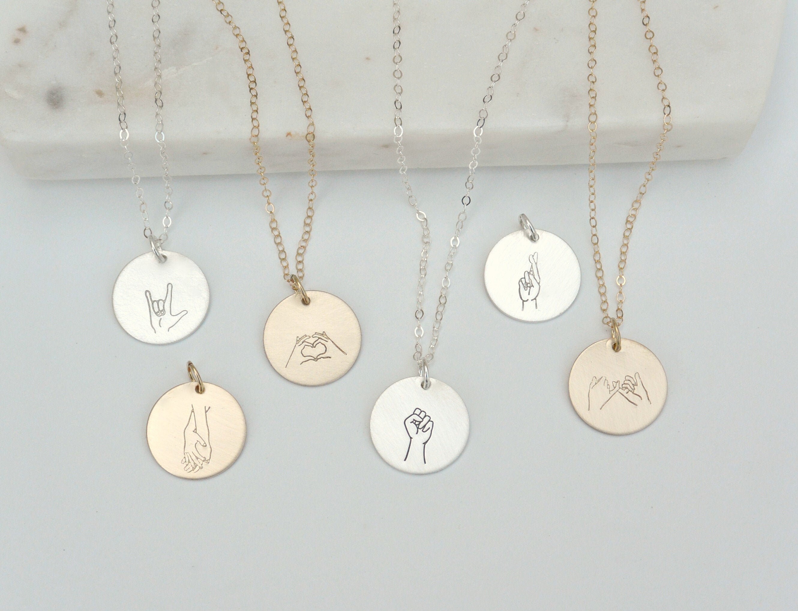 Hand Gesture Necklace Best Friends Sisters Jewelry ASL | Etsy