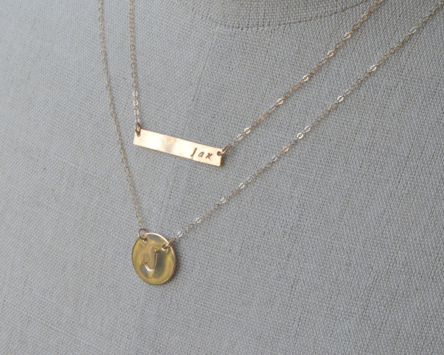 Gold Bar Layered Set Gold Bar Necklace and Initial Disc - Etsy