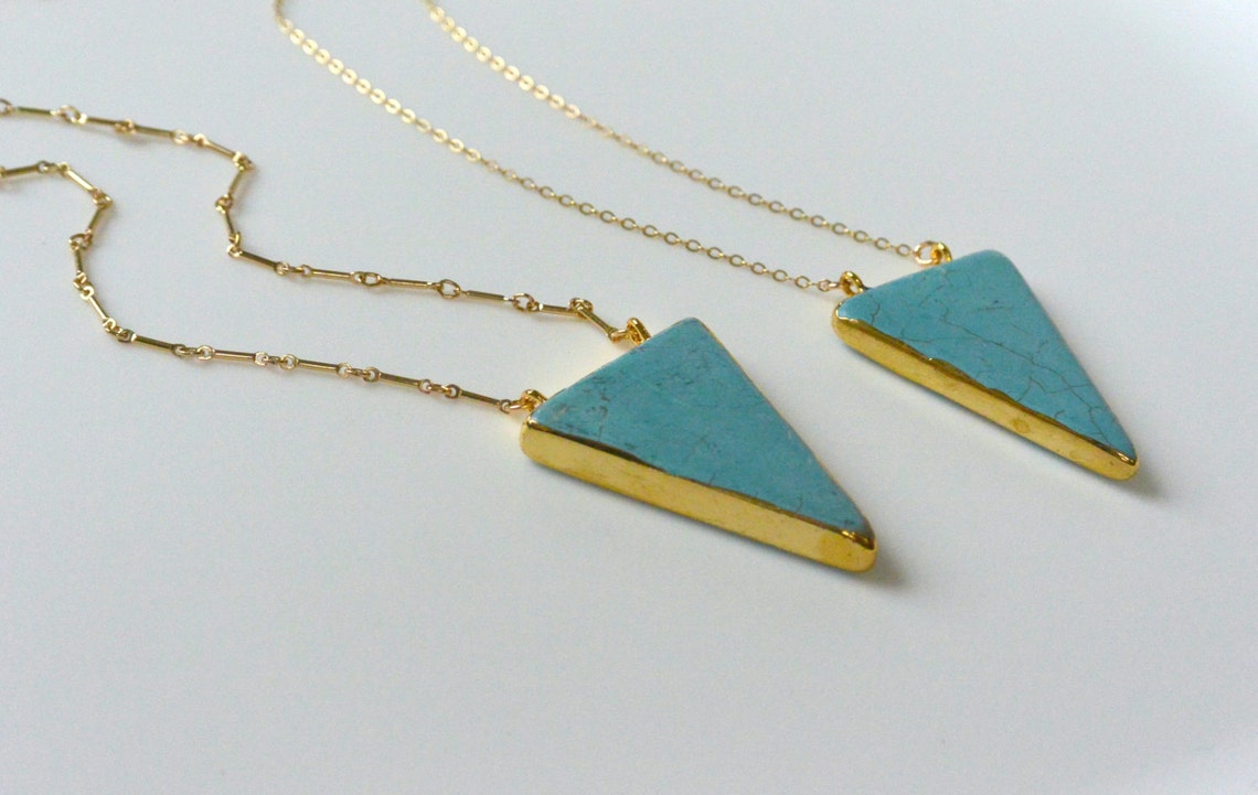 Turquoise Triangle Necklace Turquoise Jewelry Gold Necklace | Etsy