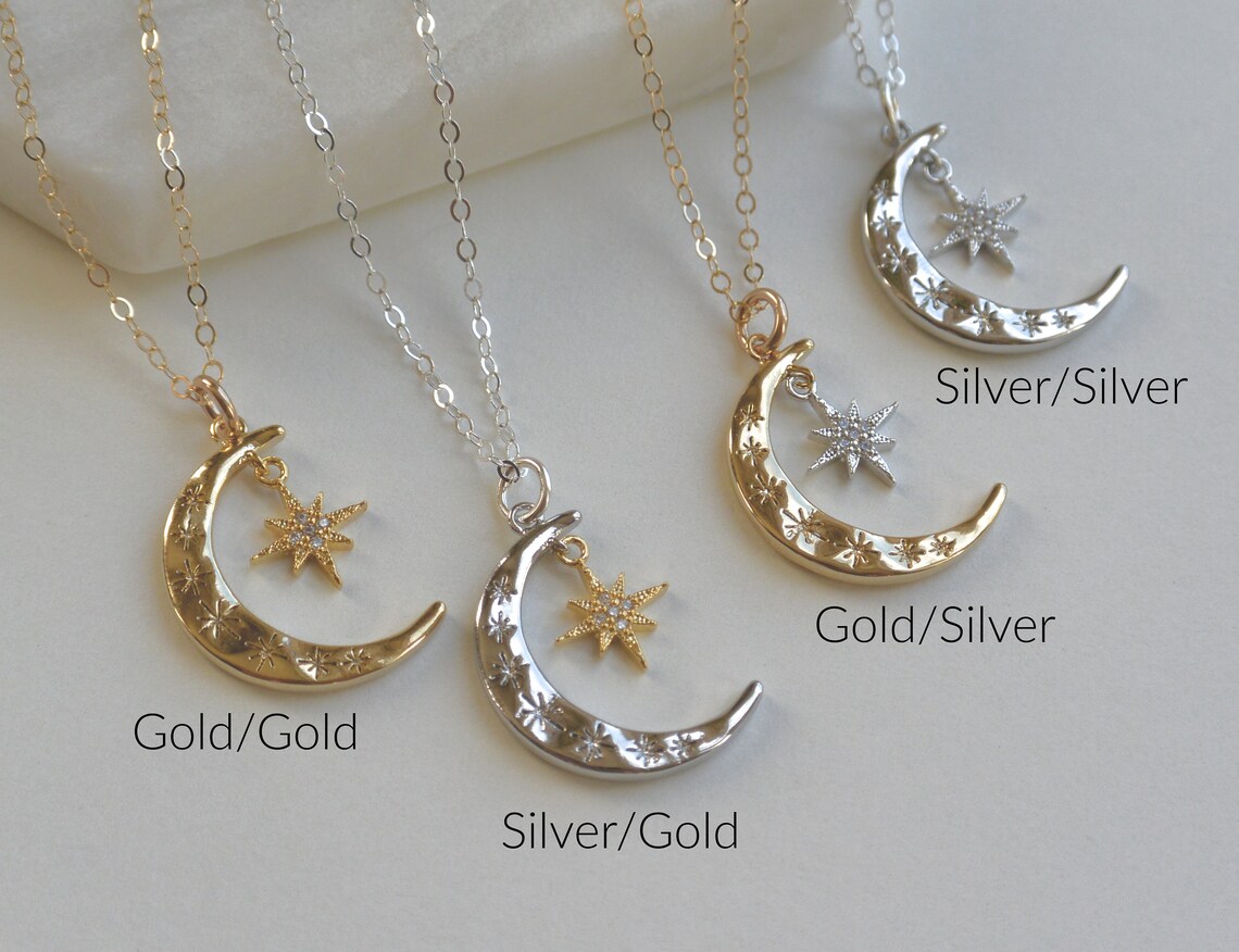 Celestial Moon Necklace North Star Jewelry Moon Necklace - Etsy