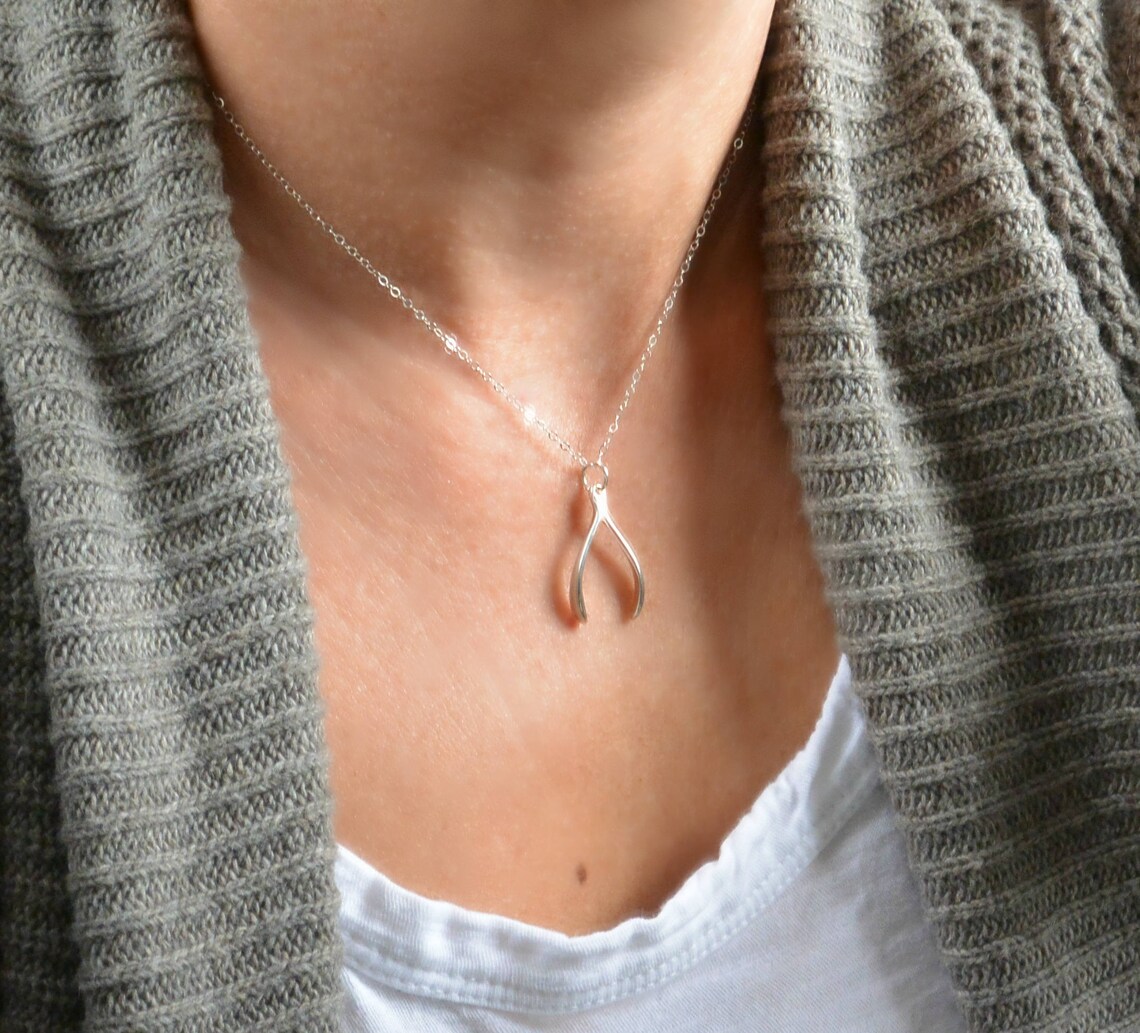 Large Wishbone Necklace Wishbone Gold Necklace Graduation - Etsy