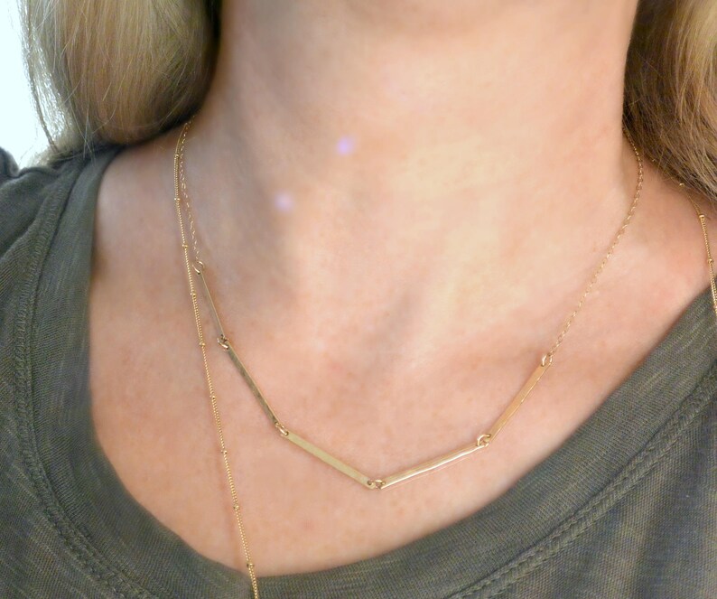 Gold Hammered Bar Necklace Bar Link Necklace Gift for Her - Etsy