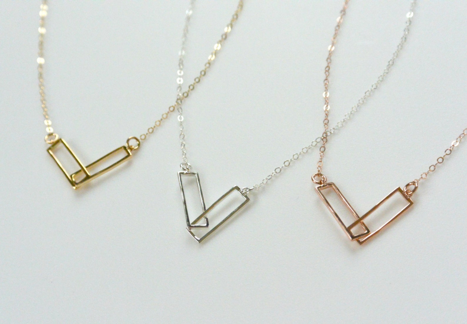 Interlocking Rectangle Rings Necklace Linked Necklace Gold | Etsy