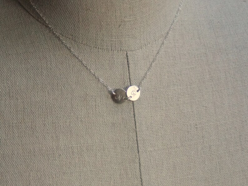 Two Disc Personalized Necklace, Tiny Initial Disc Sterling Silver ...