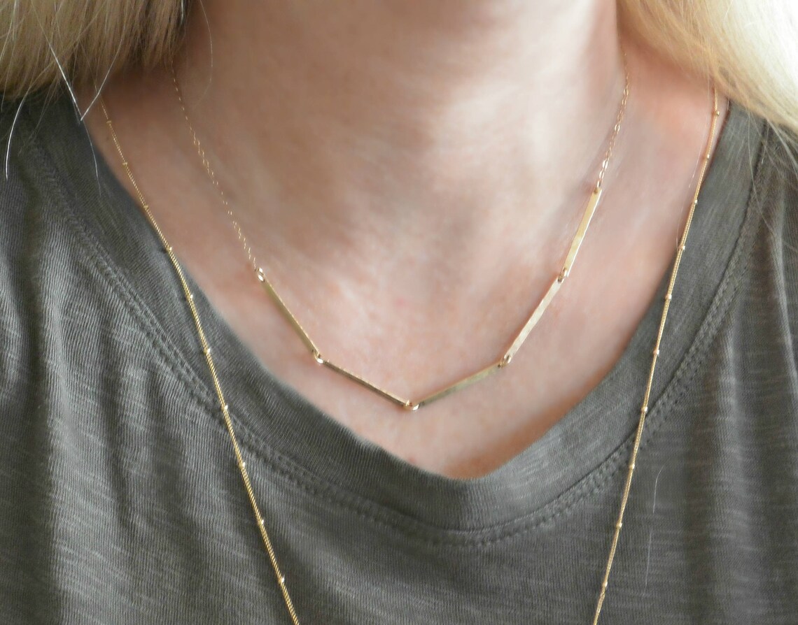 Gold Hammered Bar Necklace Bar Link Necklace Gift for Her - Etsy