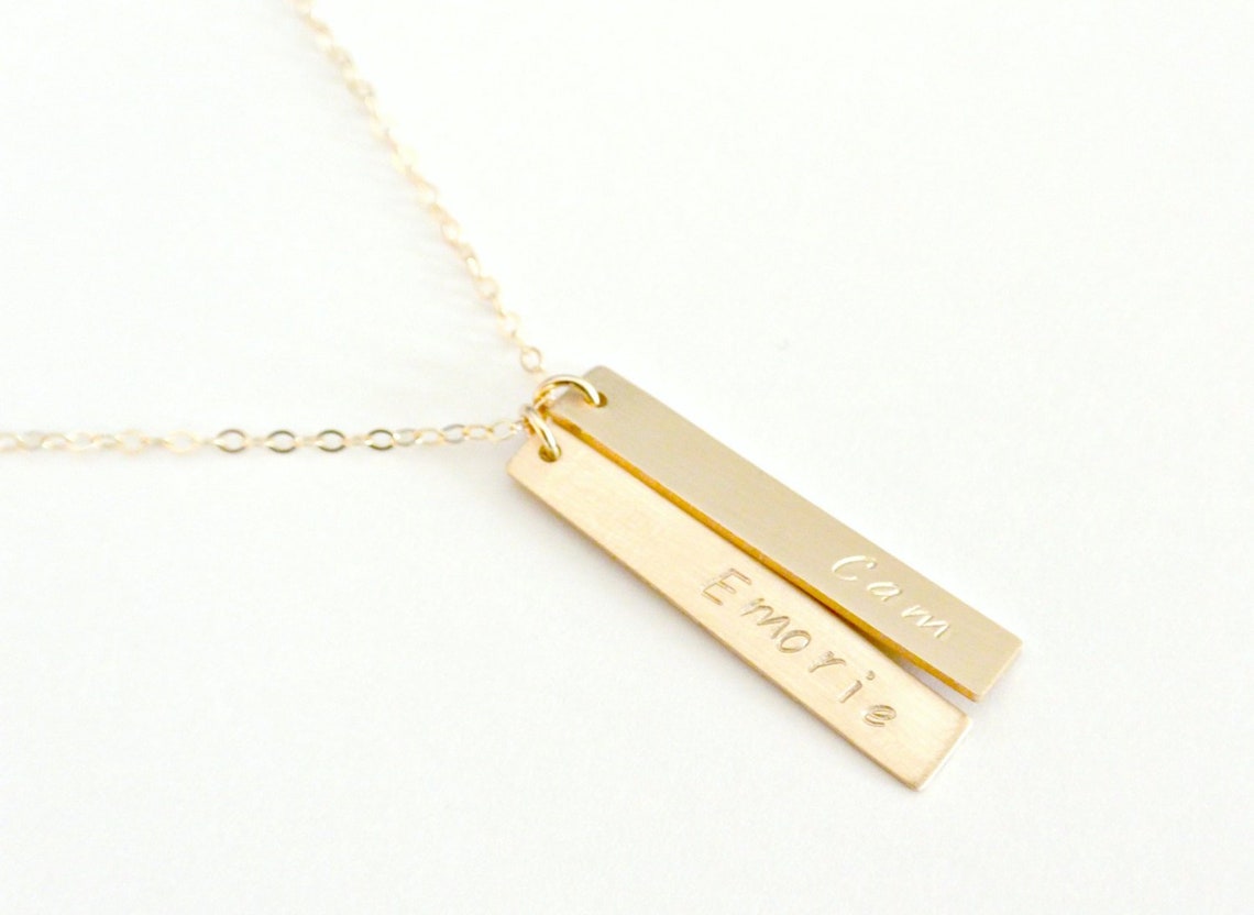 Personalized Vertical Bar Necklace Gold Bar Necklace Name - Etsy