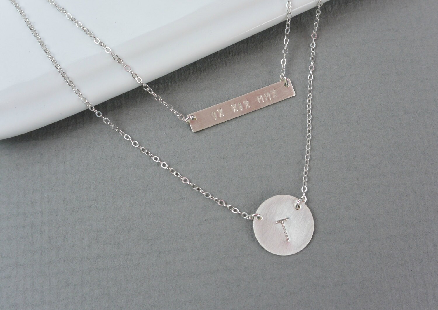 Sterling SILVER Nameplate Personalized Bar Initial Disc - Etsy