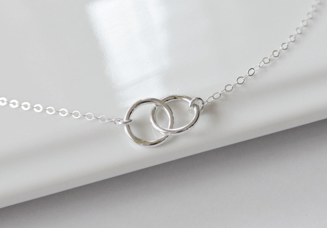Circle Necklace STERLING SILVER, Interlocking Rings Necklace, Mothers ...