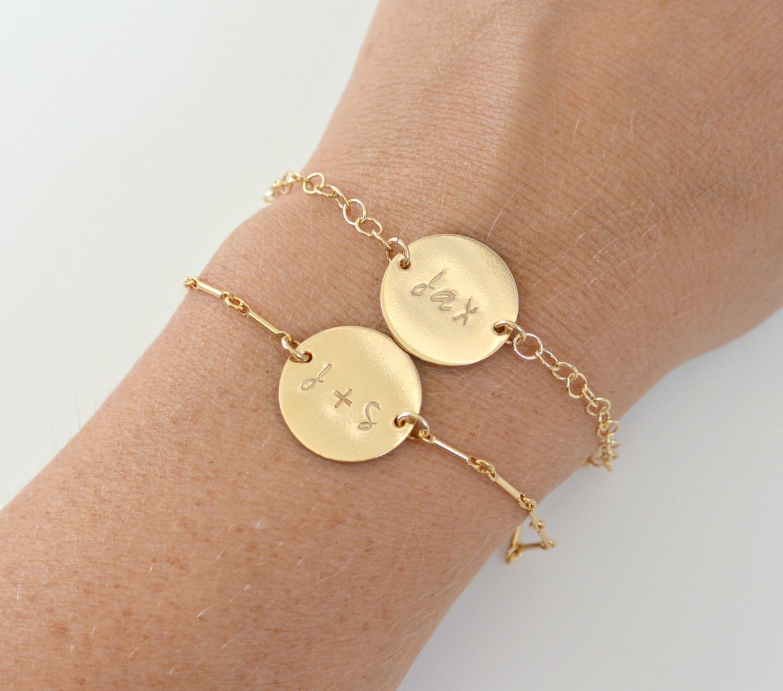 GOLD Name Bracelet Personalized Initial Disc Gold Bracelet - Etsy