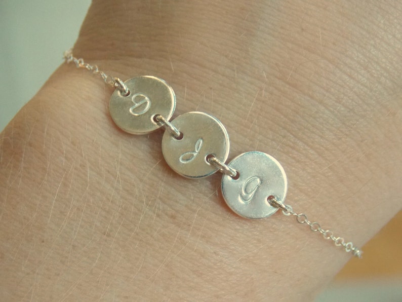 Three Disc Personalized Initial Bracelet Tiny Initial Disc - Etsy