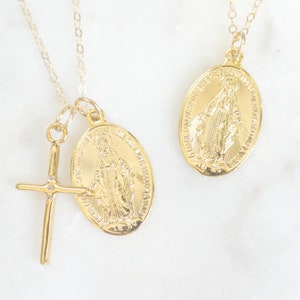 Virgin Mary Necklace, Religious Medal Necklace, Miraculous Santa Maria ...