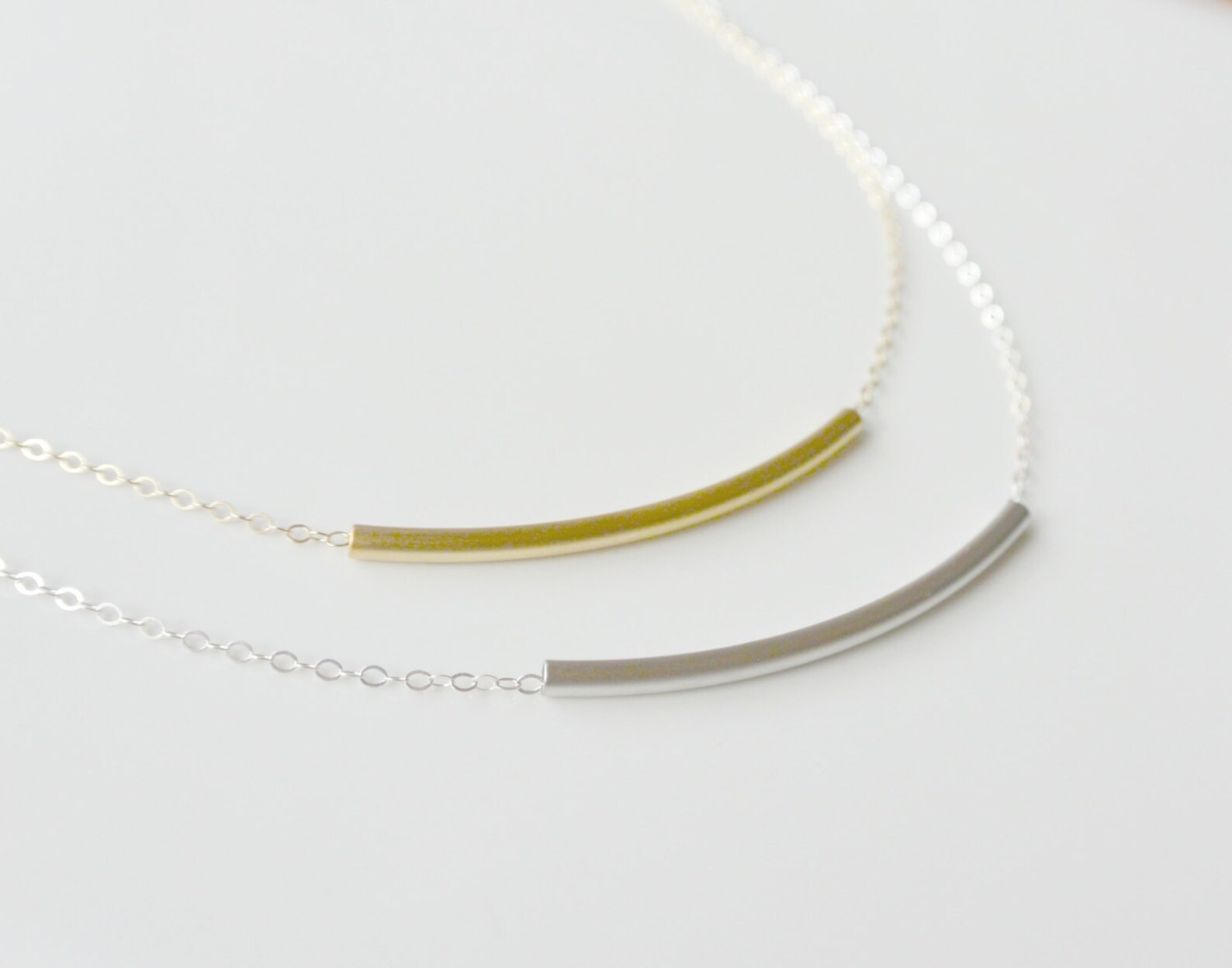 Tube Necklace SILVER or GOLD Curved Minimalist Tube Bar - Etsy