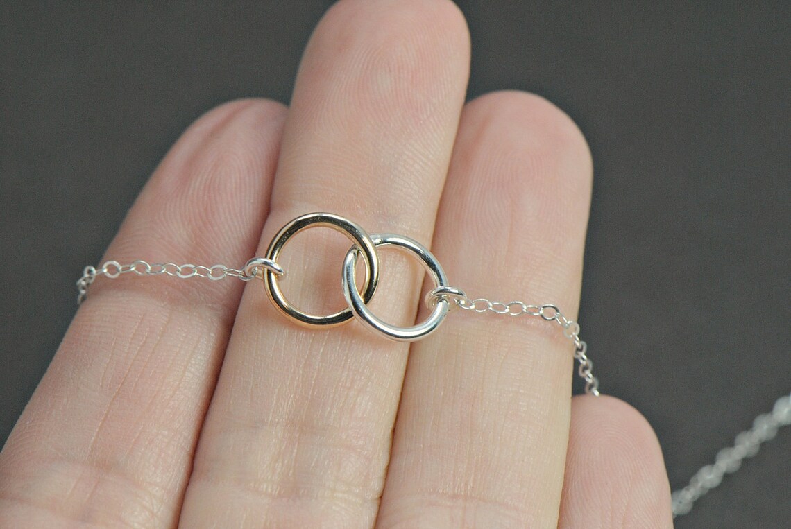 Two Circle Necklace Interlocking Rings Necklace Connected - Etsy