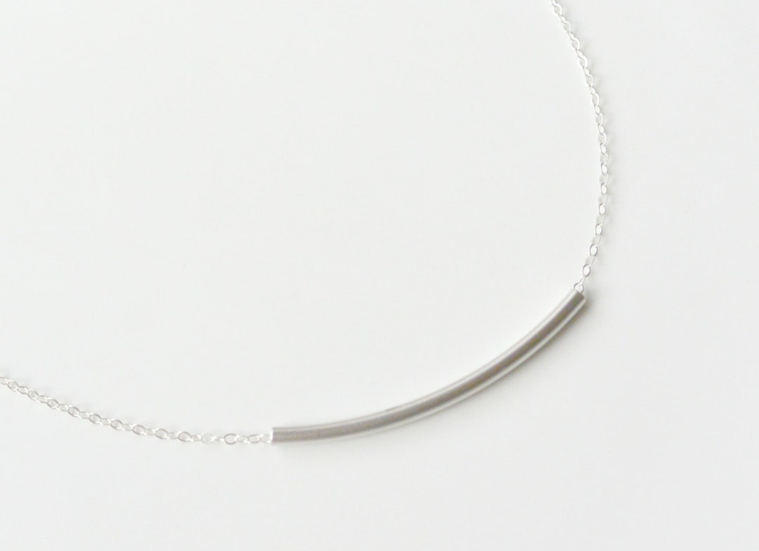 Silver Tube Necklace, Silver Bar Necklace, Curved Tube Necklace, Simple ...