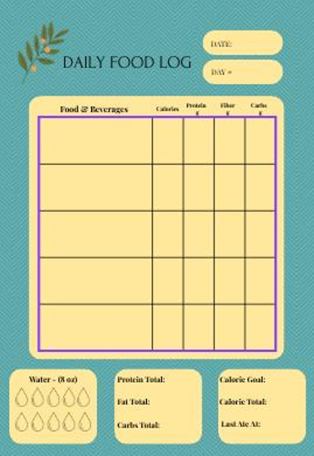 Daily Food Log Printable PDF | Calorie & Macro Tracker | Track Protein ...
