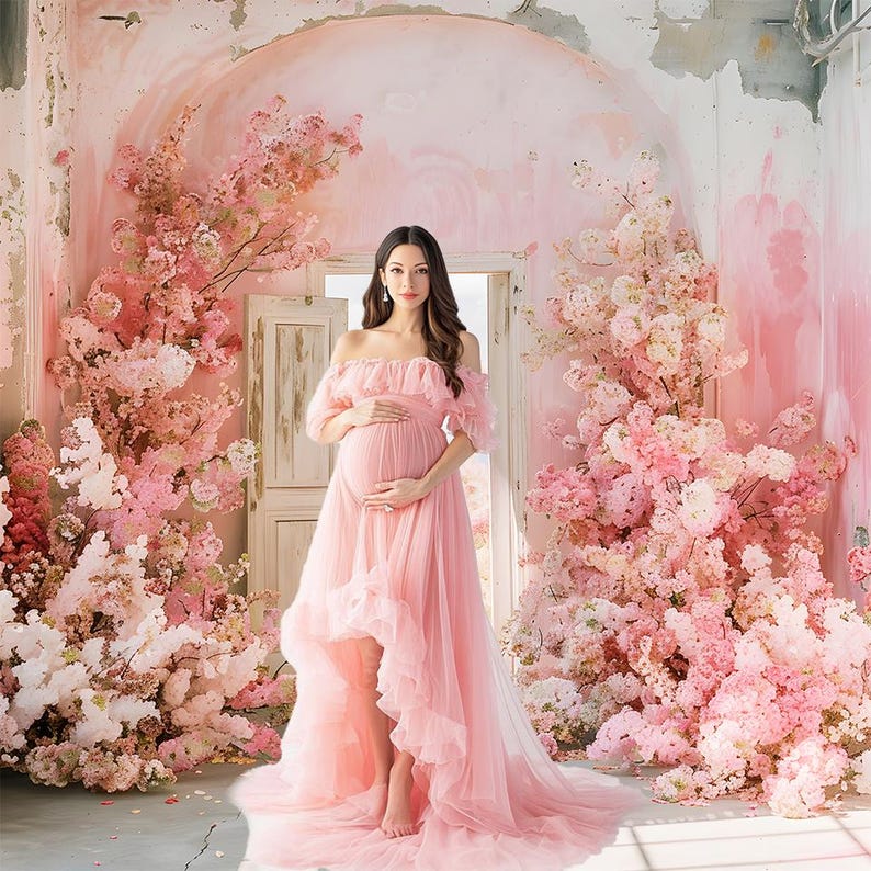 30 Floral Maternity Digital Backdrops: Pink Studio Photography ...