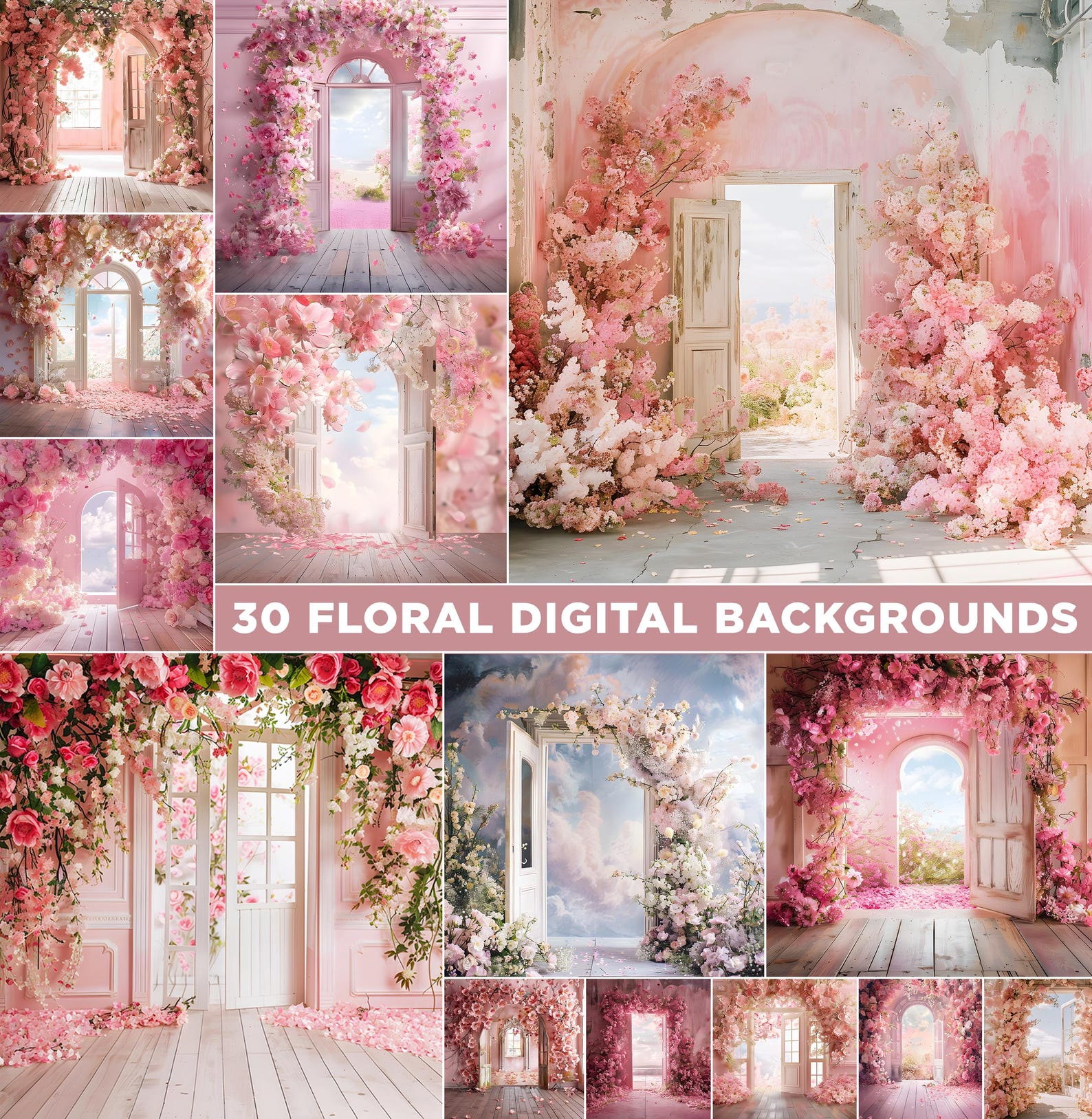 30 Floral Maternity Digital Backdrops: Pink Studio Photography ...