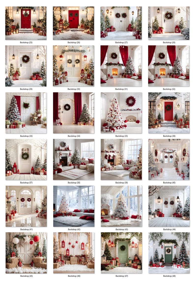 155 Cozy Red and White Christmas Digital Backdrops: Holiday Photography ...
