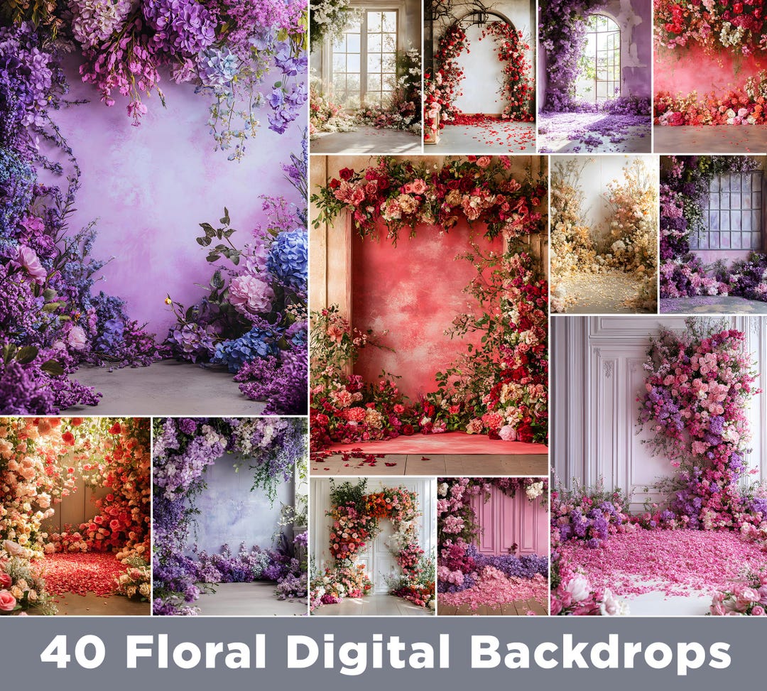 40 Floral Photography Backdrops: Maternity & Studio (digital Download ...