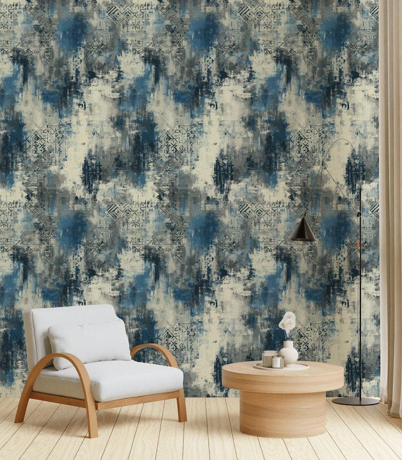 Abstract Blue Grey Wallpaper | Distressed Industrial Wall Mural ...