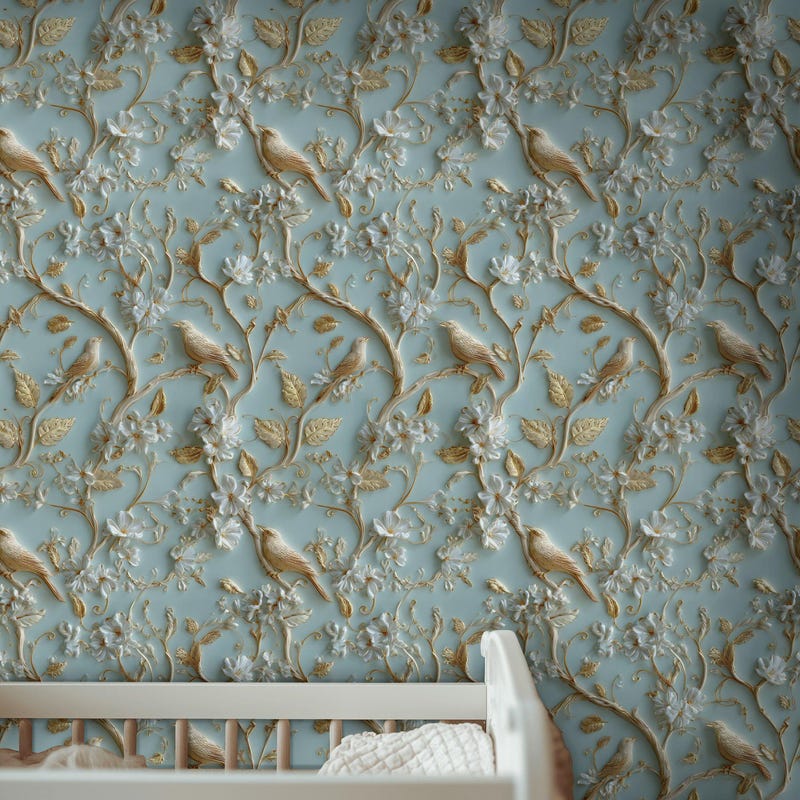 Bird and Gold Wallpaper - Etsy