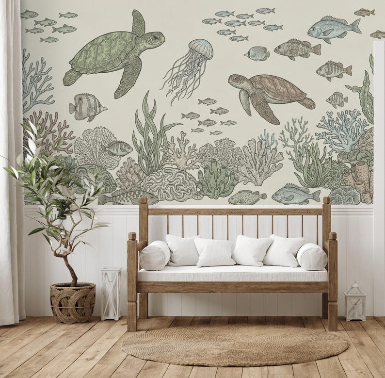 Underwater Wallpaper Marine Life Turtles Wall Mural - Etsy