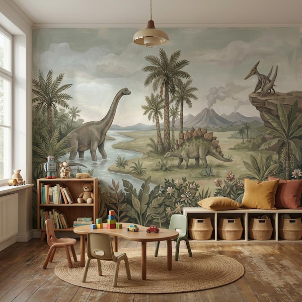 Wallpaper Dinosaur Green - Etsy