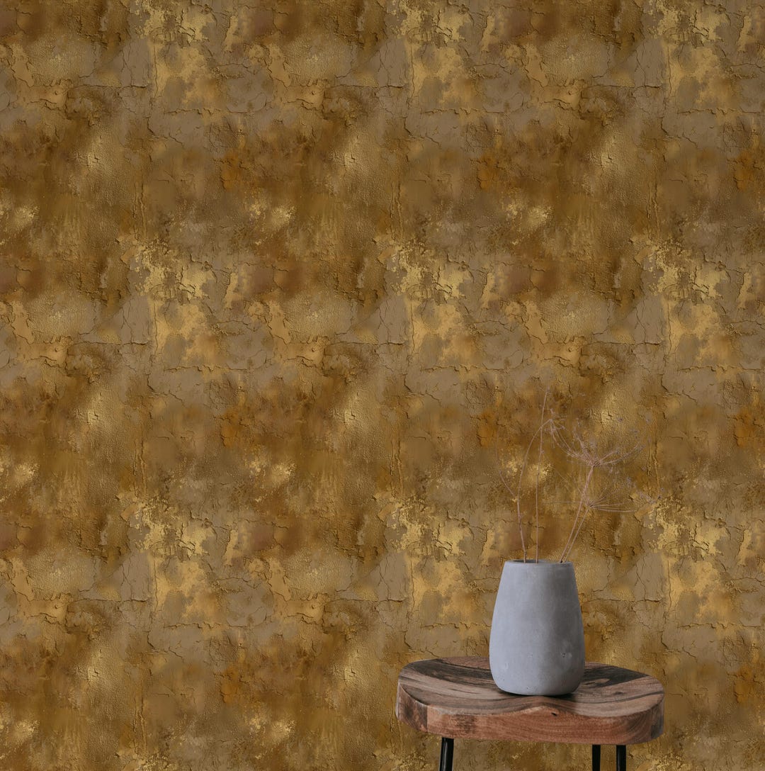 Faux Gold Leaf Wallpaper Distressed Plaster Texture Peel and Stick or ...