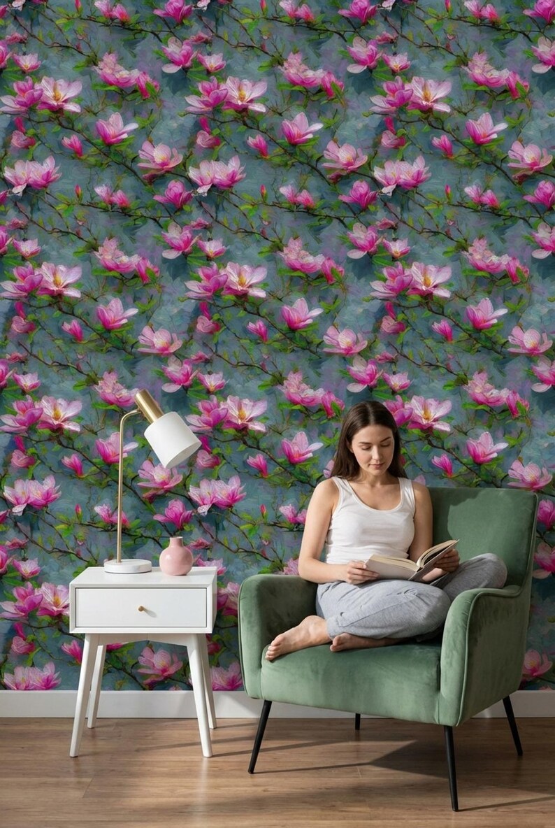 Magnolia Wallpaper Pink Abstract Wall Mural - Etsy