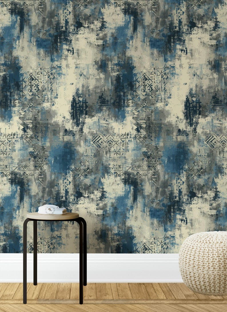 Abstract Blue Grey Wallpaper | Distressed Industrial Wall Mural ...